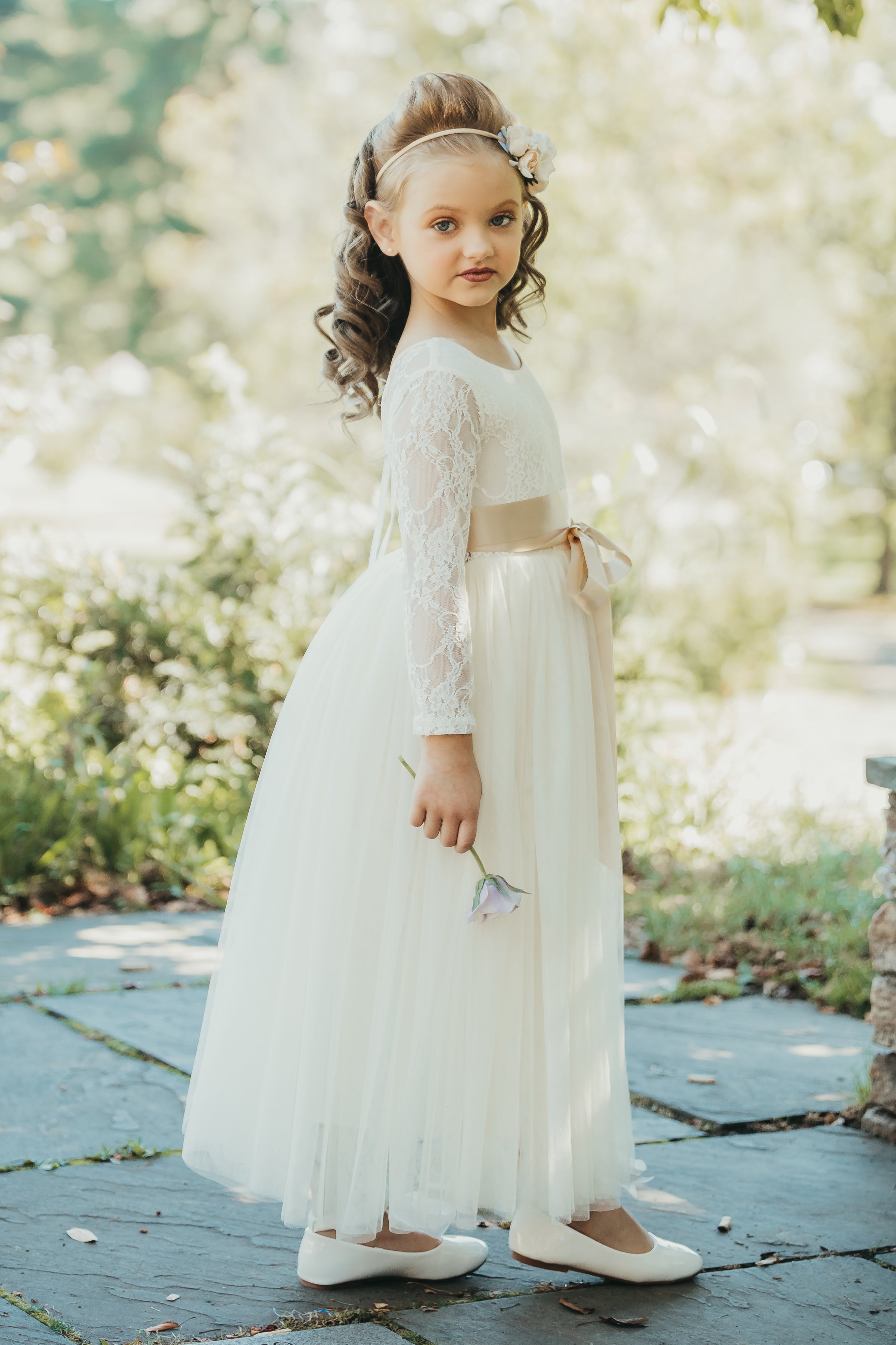 Ivory Flower Girl Dress with Sleeves - Hannahrosevintageboutique.com