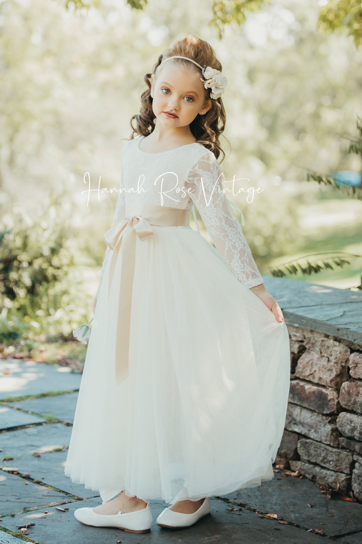 Ivory Flower Girl Dress with Sleeves - Hannahrosevintageboutique.com